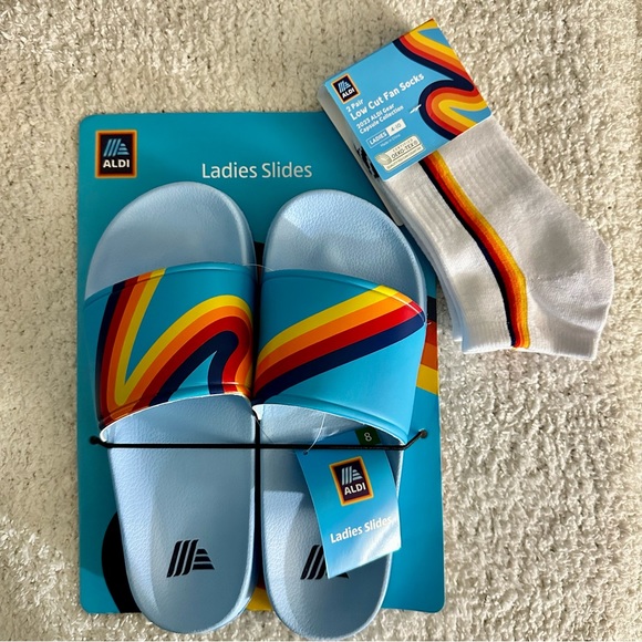 Shoes | Nwt Aldi Gear 223 Capsule Collection Ladies Slides Socks Bundle ...